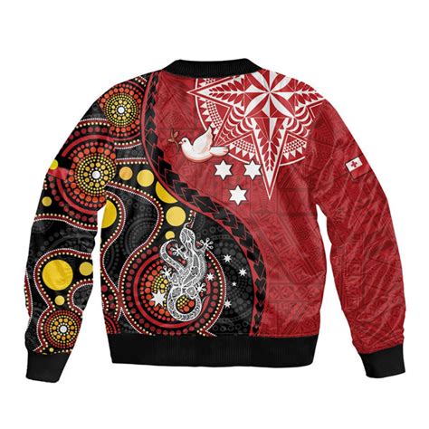 Tonga Ngatu And Australia Aboriginal Bomber Jacket Tongan Dove And