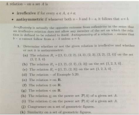 Solved A Relation On A Set A Is • Irreflexive If For Every A