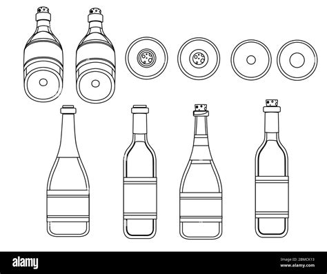 Outline Wine Glass Bottle Set Flat Vector Illustration On White