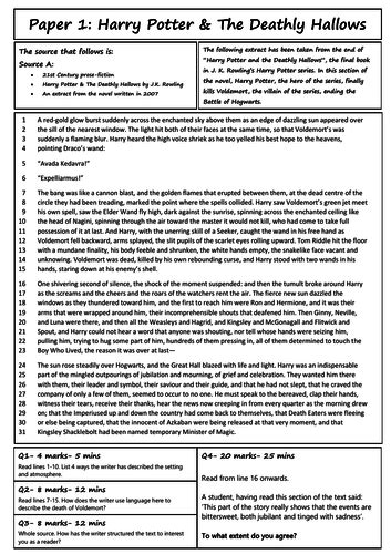 Aqa Gcse Language Paper 1 Section A New Spec Harry Potter Extract
