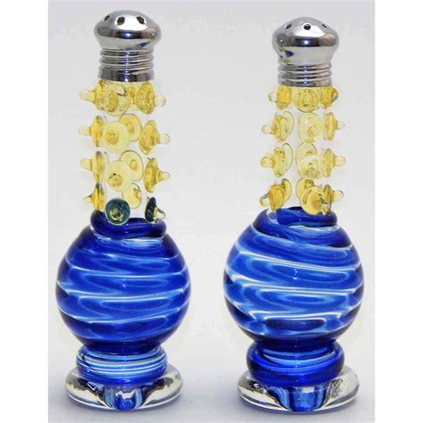 Blue Yellow Blown Glass Saltpepper Shaker 203 Four Sisters Art Glass