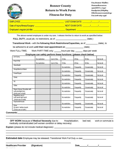 49 Best Return To Work [and Work Release Forms] ᐅ Templatelab