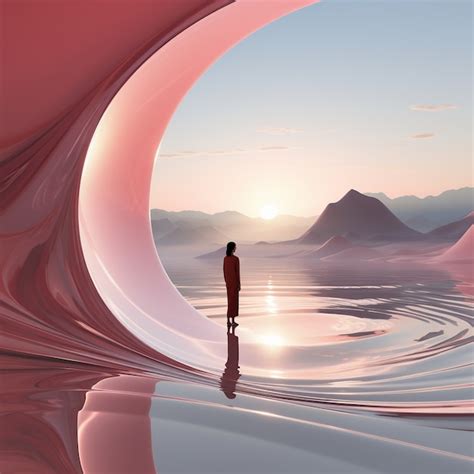 Long Shot Adulte Dans La Nature Avec Des Formes Géométriques 3d Image