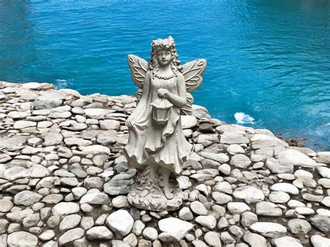 Pixie Girl Holding Lantern Sculpture Concrete Girl Figurine Stone Pixie Girl Statue Girl With