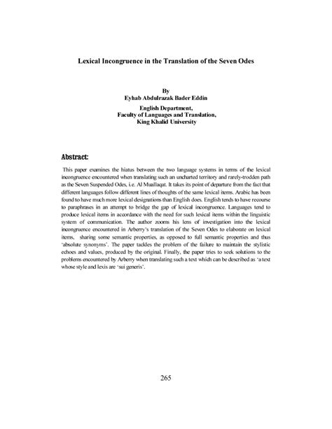 PDF Lexical Incongruence In The Translation Of The Seven Odes