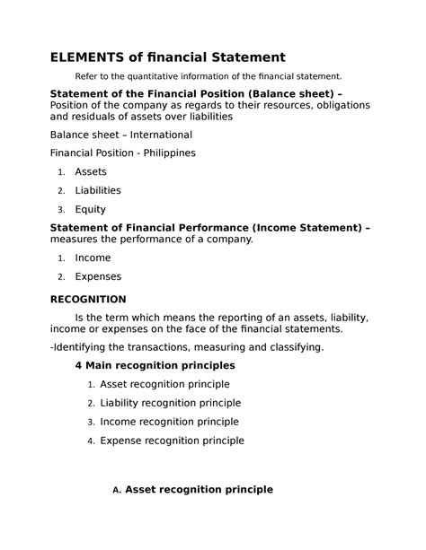 Elements Of Financial Statement Elements Of Inancial Statement Refer