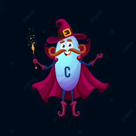 Cartoon Vitamin C Wizard Character Vector Ascorbic Acid Capsule Pill