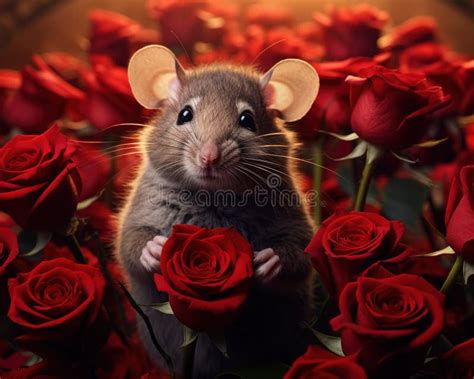 Cute Mouse With Red Roses And A Mouse With Red Roses Stock