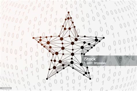 이진 코드 배경을 가진 별 3d 낮은 폴리 심볼 평가 디자인 벡터 일러스트레이션 연결된 점이 있는 피드백 다각형 기호 등급매기기에 대한 스톡 벡터 아트 및 기타 이미지