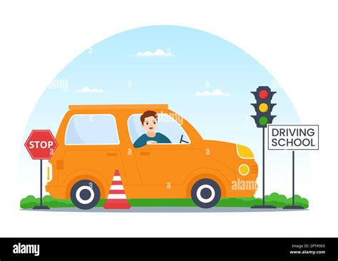 Driving School With Education Process Of Car Training And Learning To