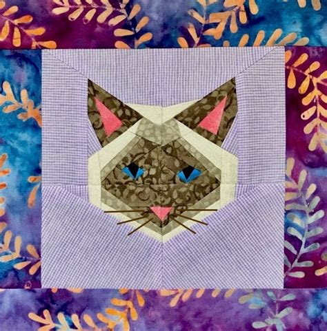 Siamese Cat Quilt Block Paper Pieced Pattern Etsy Cat Quilt Block Quilt Block Patterns Free