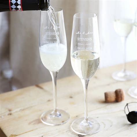 Set Of 2 Personalised Wedding Champagne Glasses Lisa Angel