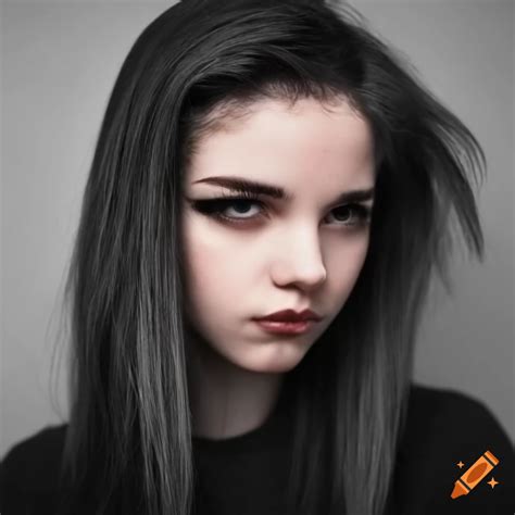 Portrait Of A Girl With Dark Messy Hair And Eyeliner On Craiyon