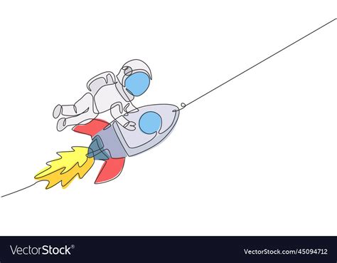One Continuous Line Drawing Spaceman Astronaut Vector Image