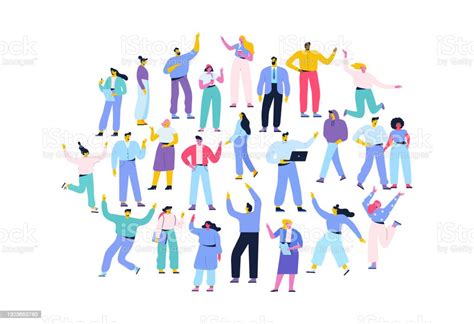 군중 다른 사람 벡터 집합입니다 흰색 배경에 고립 된 만화 남성과 여성의 컬렉션 플랫 만화 스타일의 다채로운 벡터 일러스트레이션