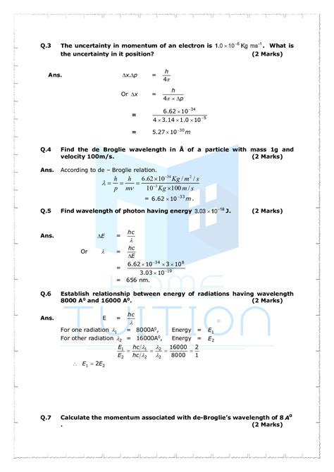 Important Questions For Class 11 Chemistry Chapter 2 Structure Of Atom