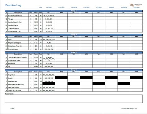 Exercise Journal Excel Template Journal Templates