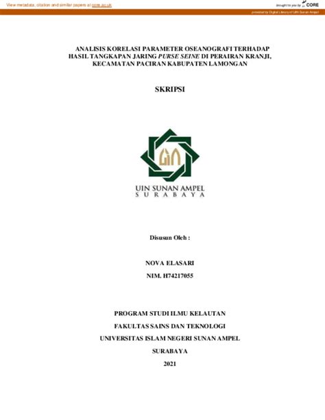 Pdf Analisis Korelasi Parameter Oseanografi Terhadap Hasil Tangkapan
