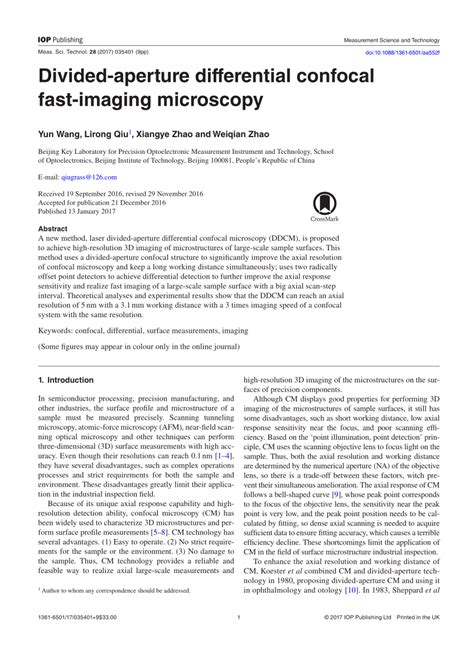 Divided Aperture Differential Confocal Fast Imaging Microscopy