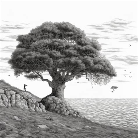 Premium AI Image A Drawing Of A Tree With A Man On It