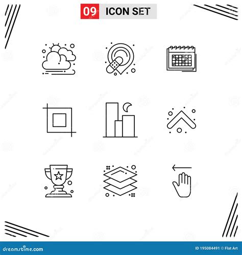 Pictogram Set Of 9 Simple Outlines Of City Tool Business Crop Schedule Stock Vector