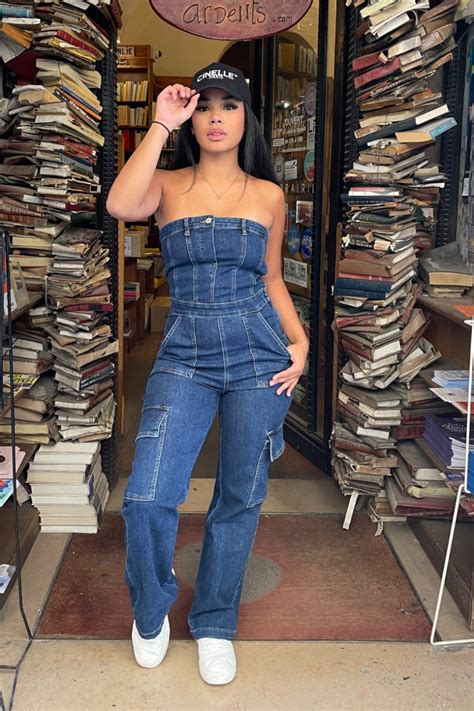 Cargo Denim Bustier Jumpsuit Cinelle Paris Fashion For Women