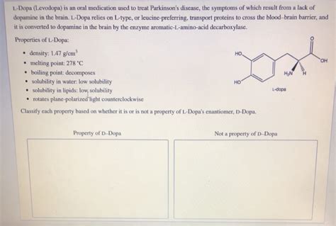 Solved L Dopa Levodopa Is An Oral Medication Used To Treat