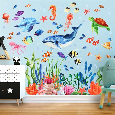 Kalolary Under The Sea Wall Decals Sea Turtle Whale Dolphin Starfish