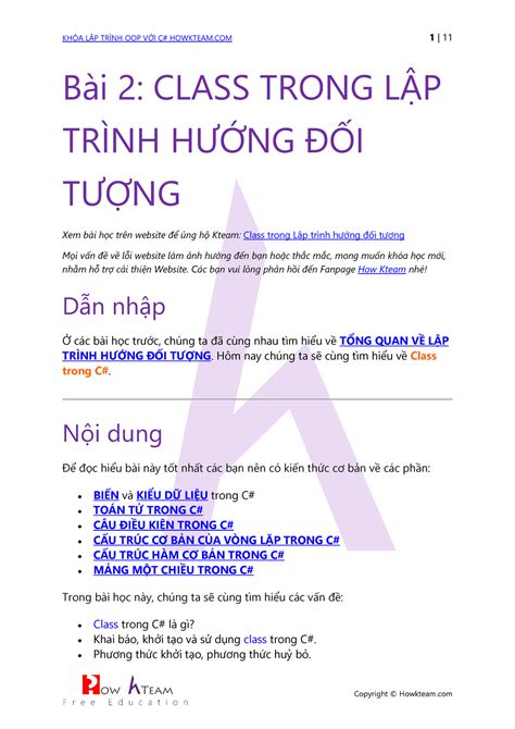 Bài 2 Class Trong Lập Trình Hướng đối Tượng Bài 2 Class Trong LẬp