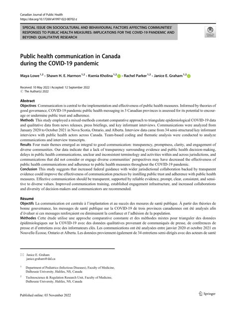 Pdf Public Health Communication In Canada During The Covid 19 Pandemic