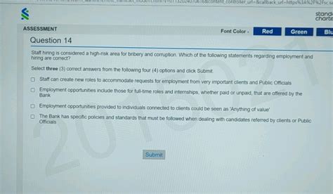 ASSESSMENT Font Color Red Green Question 14 StudyX