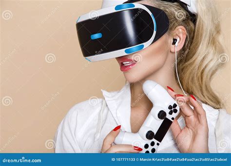 Woman With Vr Glasses Of Virtual Reality Young Girl In Virtual Augmented Reality Helmet Vr