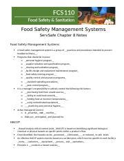 W05 Note Taking Chapter 8 Food Safety Management Systems Docx Food