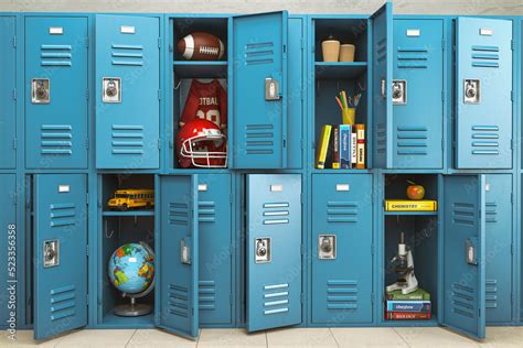 School Lockers With Items Equipments And Accessoires For Education Back To School Stock