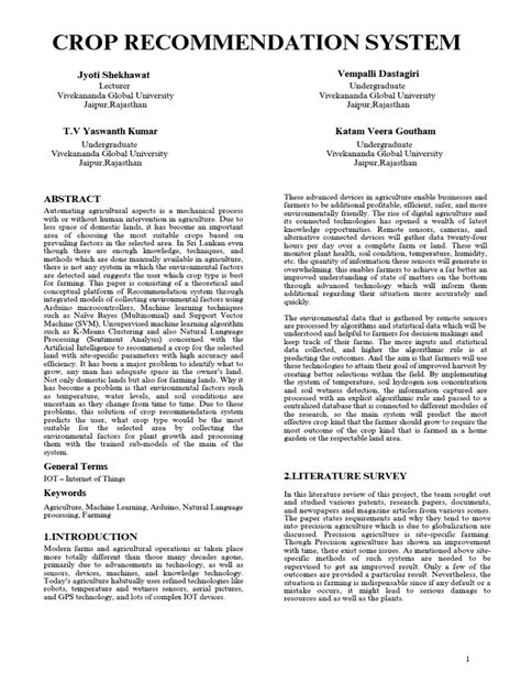Croprecommendationsystem Pdf Pdf Support Vector Machine Agriculture