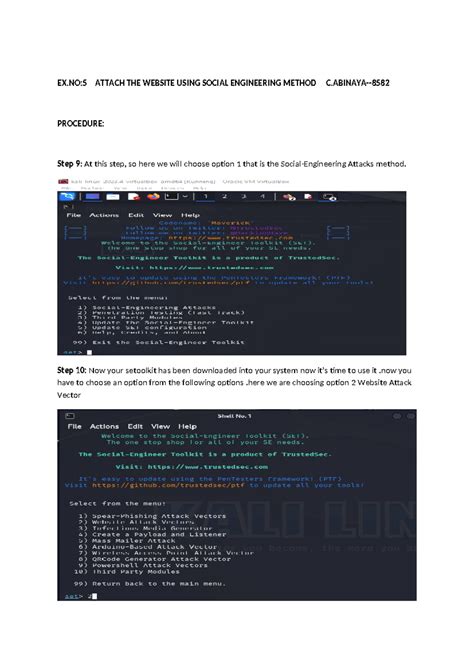 Web Ex EX ATTACH THE WEBSITE USING SOCIAL ENGINEERING METHOD C PROCEDURE Step At This