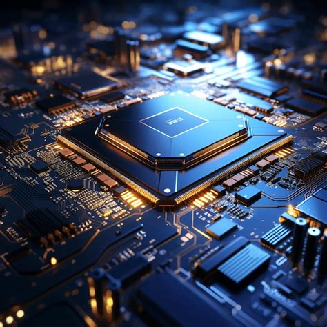 Premium Ai Image Processor On Chipset In Blue Yellow Lights Ai
