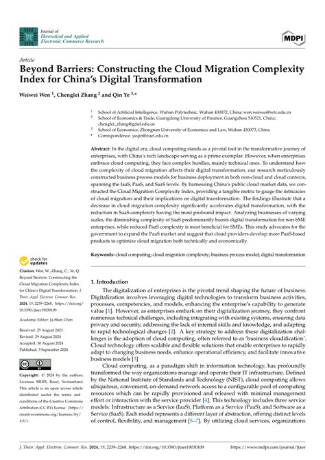 Pdf Beyond Barriers Constructing The Cloud Migration Complexity Index For Chinas Digital