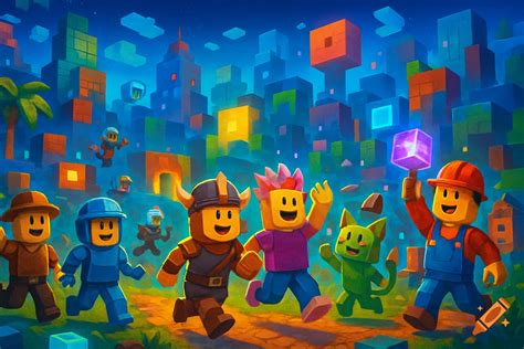 Blocky Roblox Style Characters Some On Springs Run Across A Green