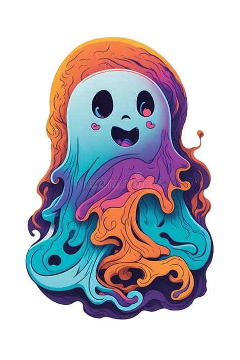 Cute Ghost In Rainbow Colors Kawaii Graphics For Halloween Stock