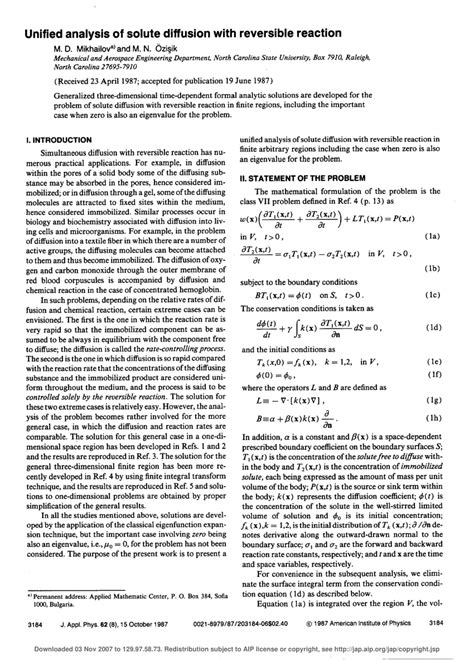 pdf unified analysis of solute diffusion with reversible reaction