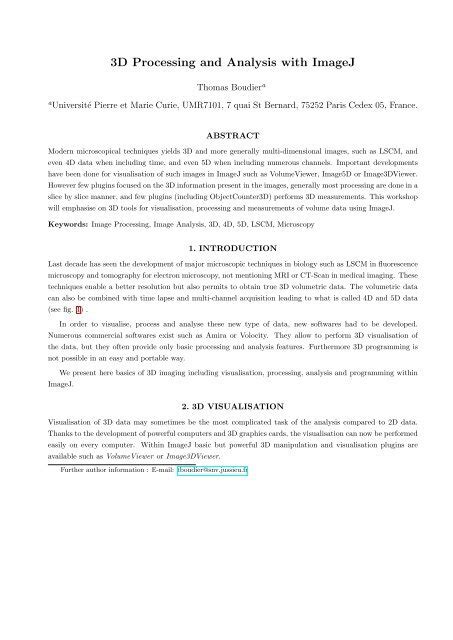 3d Processing And Analysis With Imagej