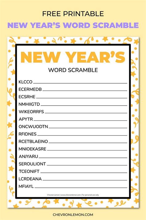 Printable New Year S Word Scramble Artofit