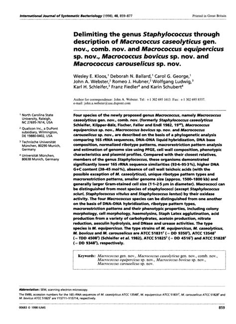 Pdf Delimiting The Genus Staphylococcus Through Description Of