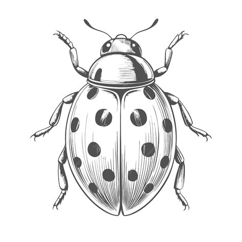 A Black And White Drawing Of A Ladybug With Dots On Its Back Premium