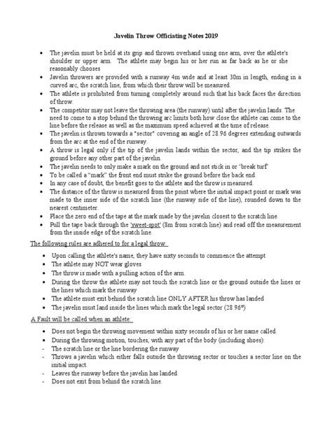 Javelin Officiating Notes 2019 Pdf Track And Field Sports