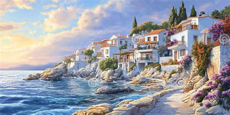 A Serene Coastal Cliffside In Greece With Whitewashed Buildings