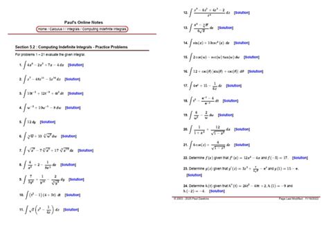 Calculus I Computing Indefinite Integrals Practice Problems Pdf Integral Mathematical