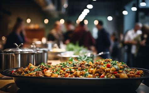Premium Ai Image People Group Catering Buffet Food Indoor In Restaurant
