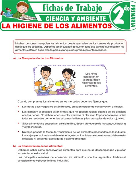 Higiene De Los Alimentos Hoja De Trabajo Para Primaria